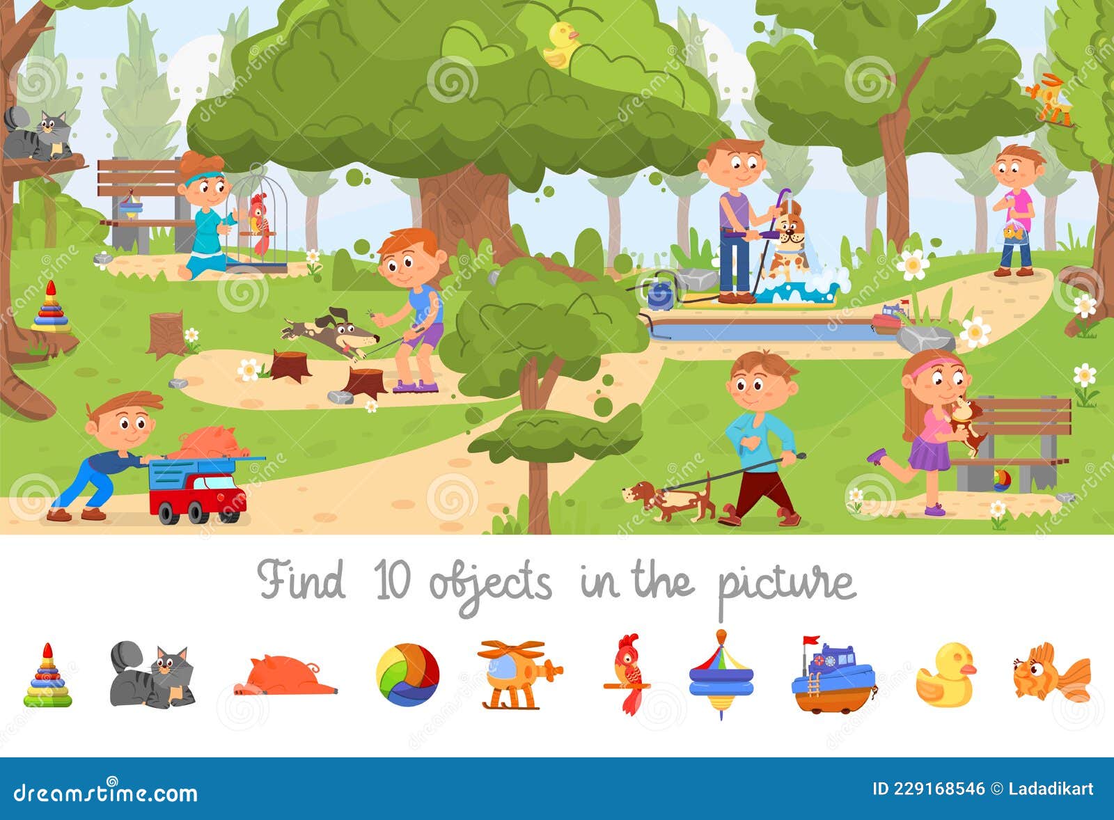 Hidden Object Puzzle. Kid Learning Game, Find Objects In Jungle Forest ... Hidden Object Puzzle. Kid Learning Game, Find Objects In Jungle Forest ...