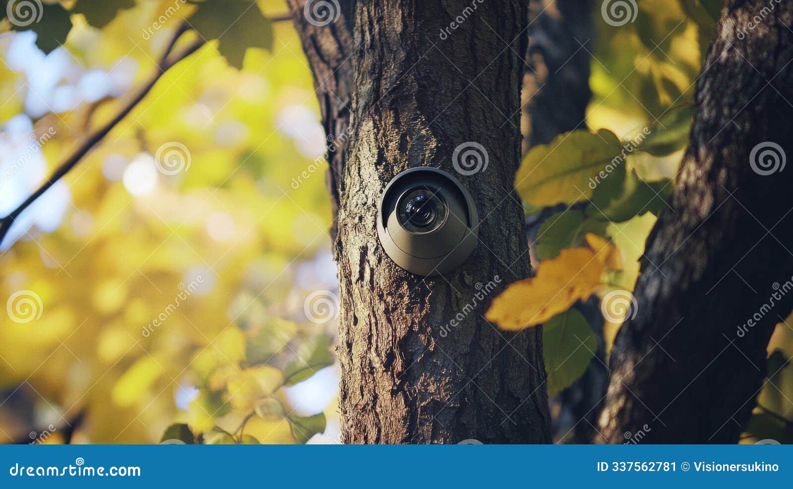 A Hidden Security Camera Mounted on a Tree Trunk Stock Illustration ...