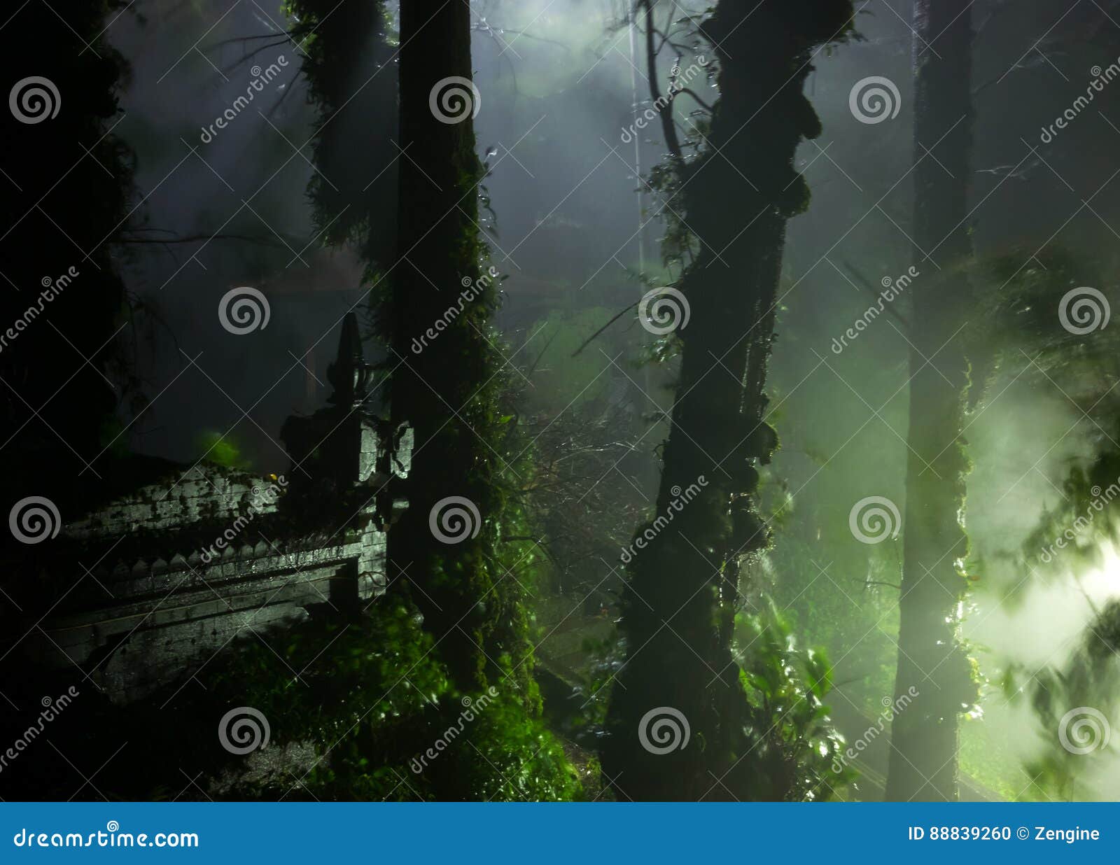 Hidden Temple in Mystical Forest Stock Photo - Image of indonesia, mist ...