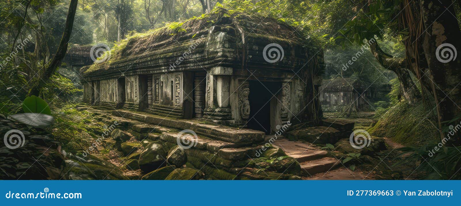 A Hidden Temple with Secret Passages Panoramic Background. Generative ...