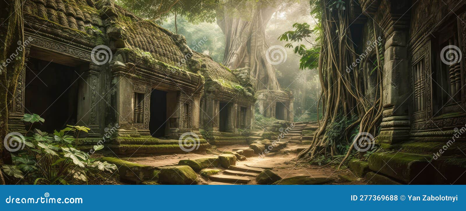 A Hidden Temple with Secret Passages Panoramic Background. Generative ...