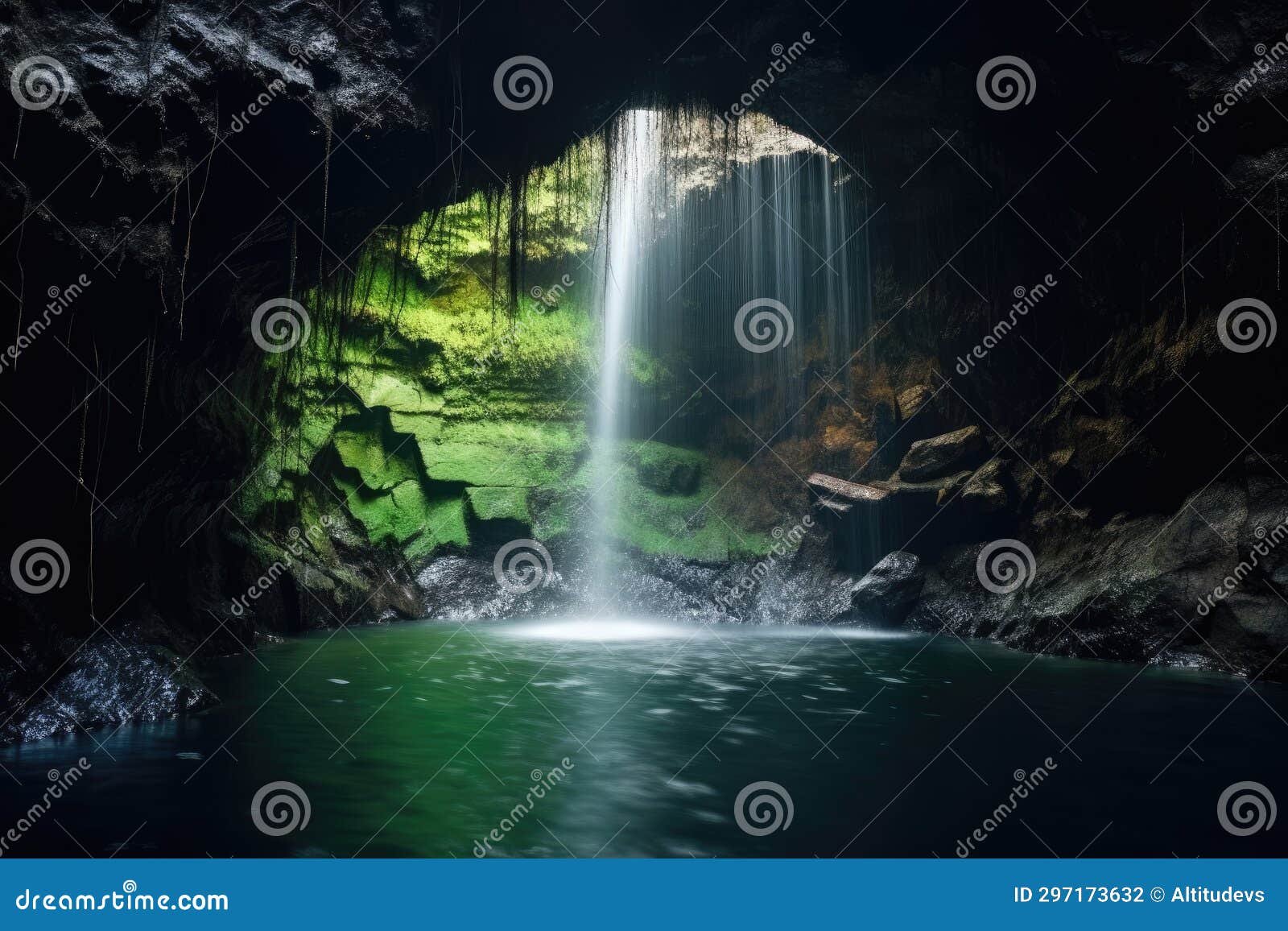 A Hidden Waterfall Inside a Cave Stock Photo - Image of exploration ...