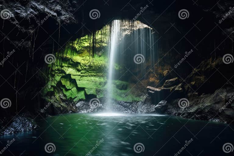 A Hidden Waterfall Inside a Cave Stock Photo - Image of exploration ...