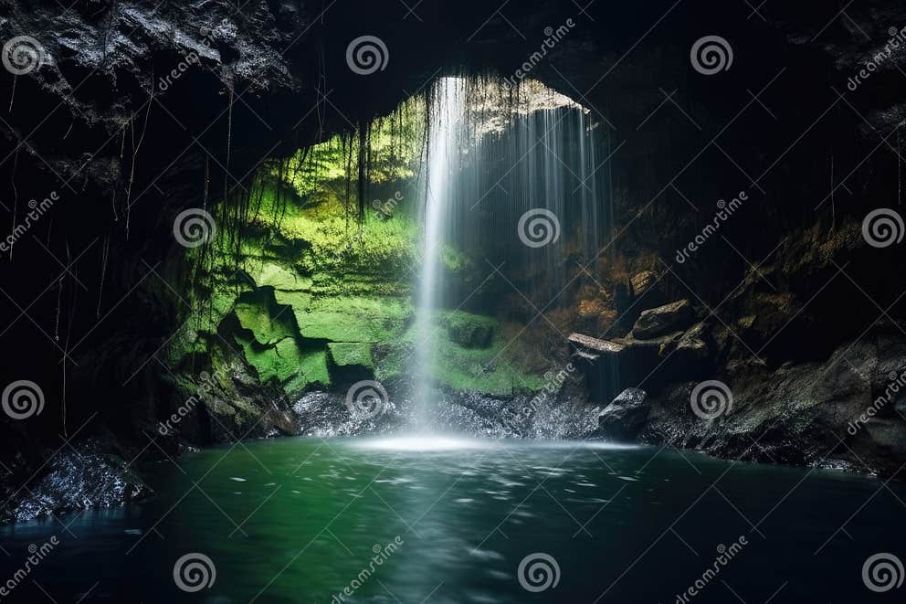 A Hidden Waterfall Inside a Cave Stock Photo - Image of exploration ...