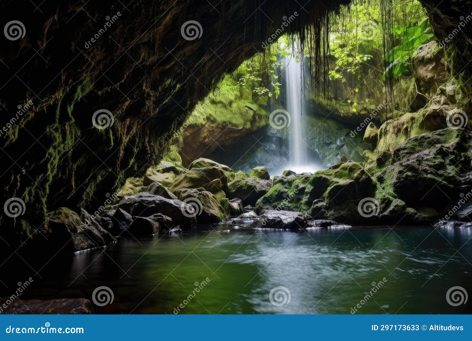 A Hidden Waterfall Inside a Cave Stock Image - Image of nature ...