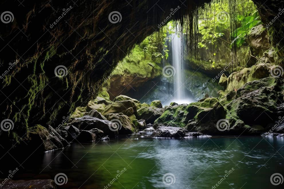 A Hidden Waterfall Inside a Cave Stock Image - Image of nature ...