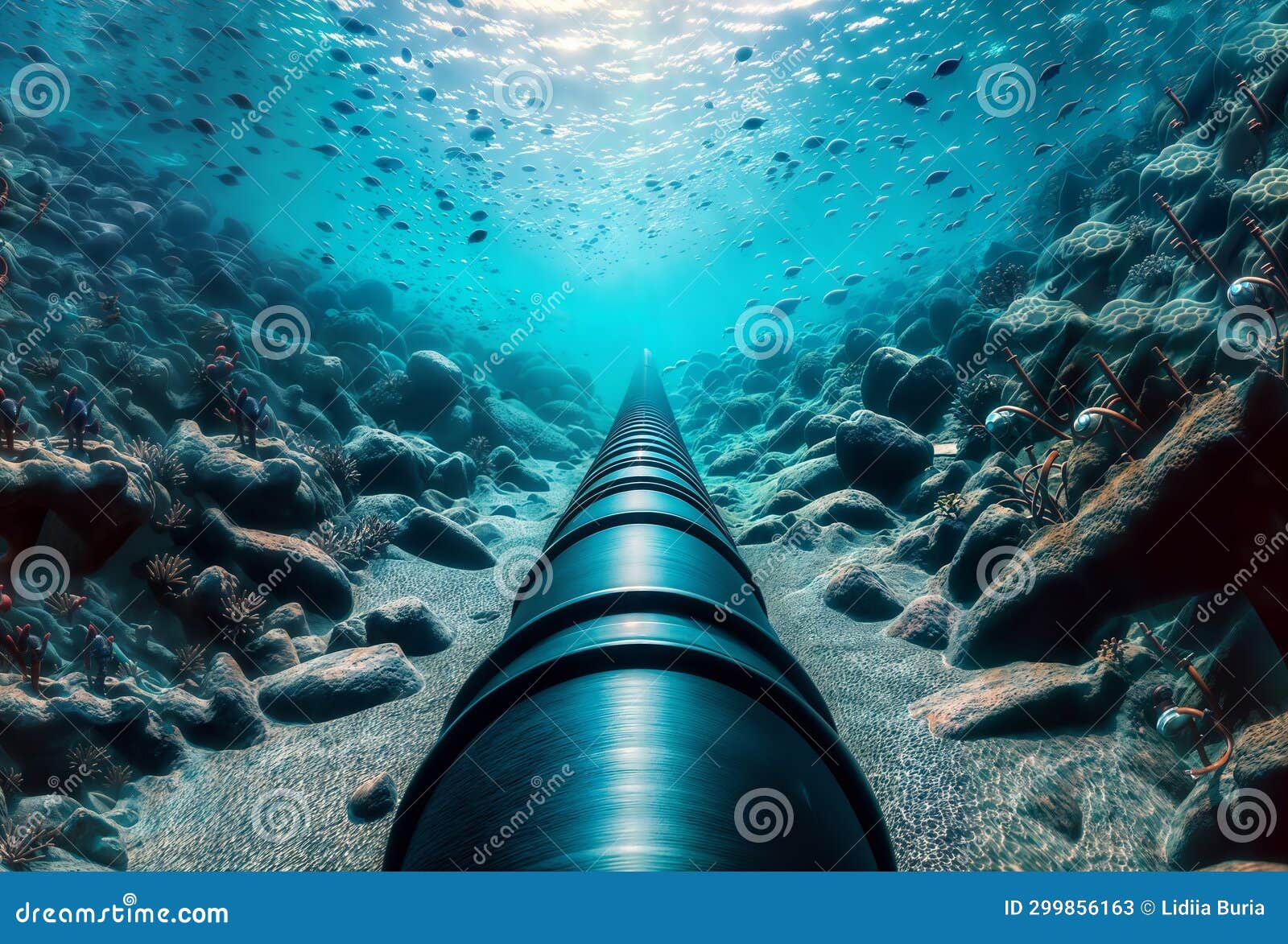 3d Rendering. Underwater View of a Submarine Cable in the Sea ...