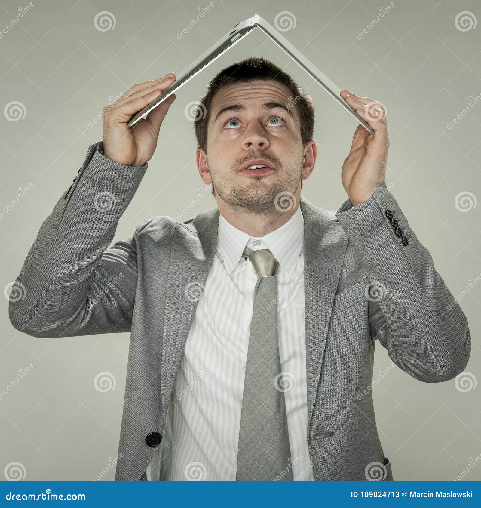 Hide under the laptop stock image. Image of fear, copyspace - 109024713