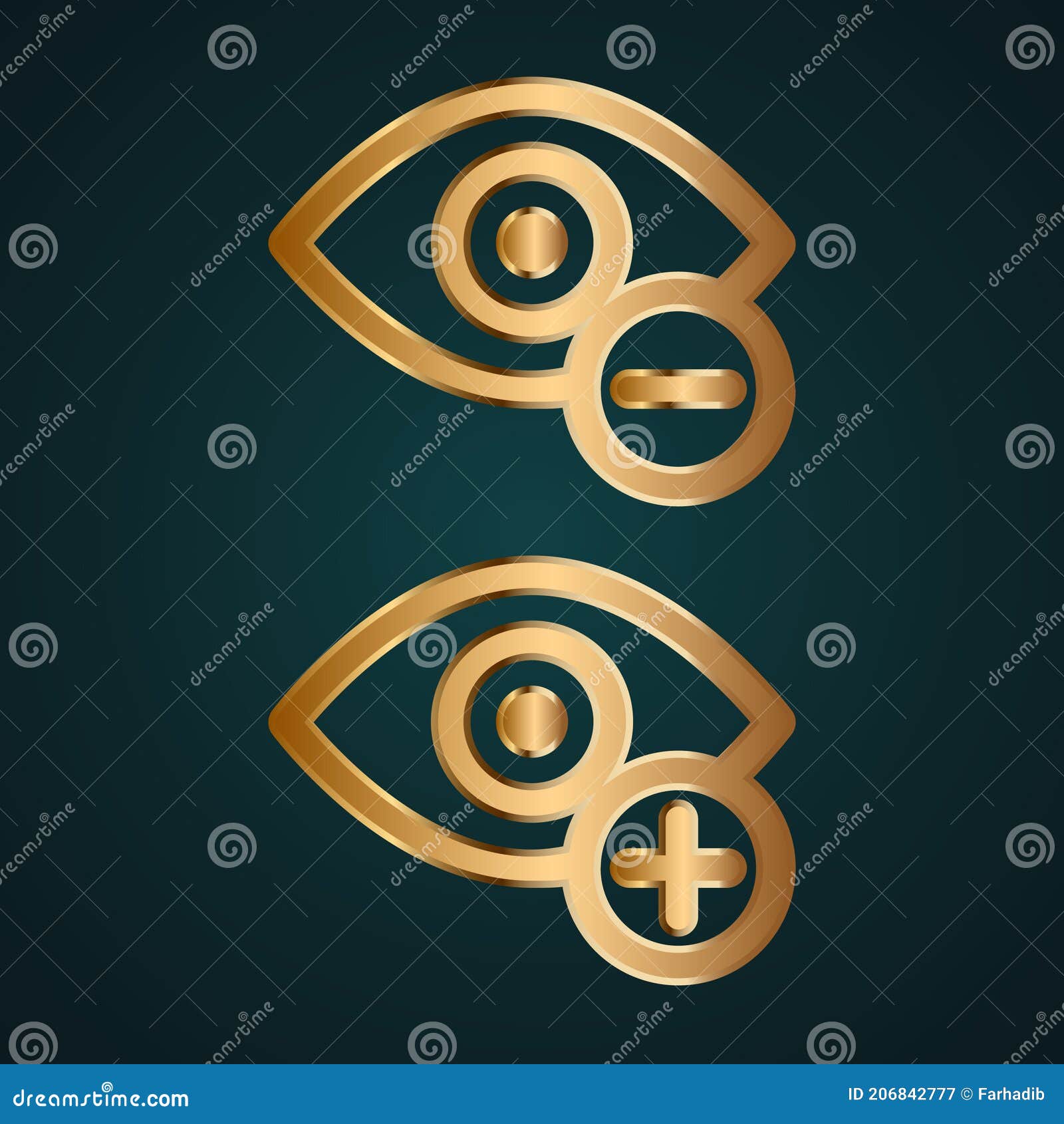 Hide and Unhide Eye Icon. Gold Metal with Dark Background Stock Vector ...