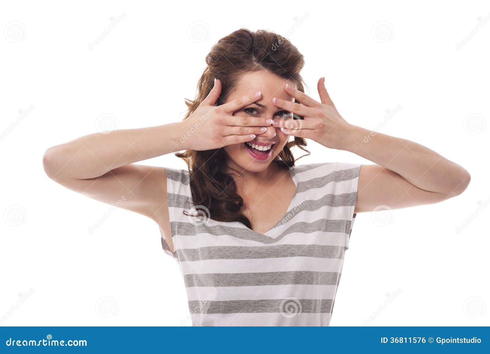 Hiding behind fingers stock photo. Image of human, mouth - 36811576