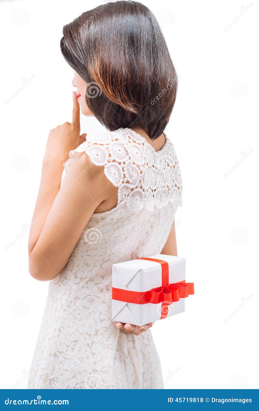 Hiding present stock photo. Image of ribbon, finger, female - 45719818