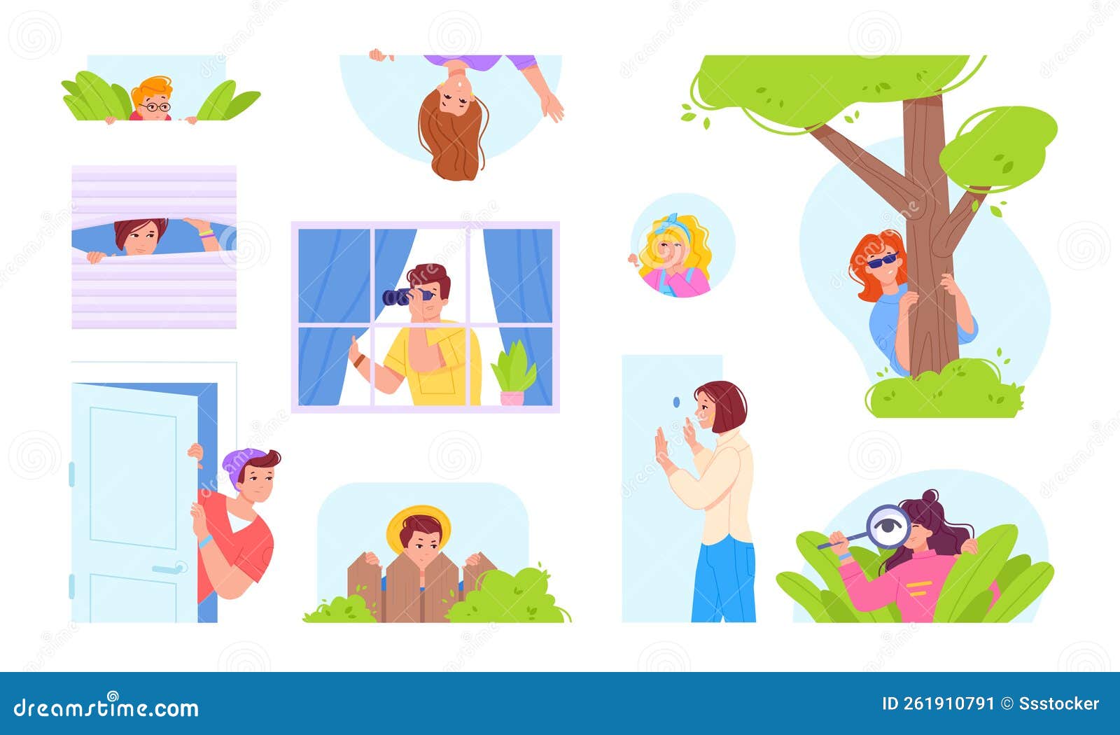 Hiding Spy People Spying Neighbors Observation Staring Sneak Man Curiosity Hide Woman Peek