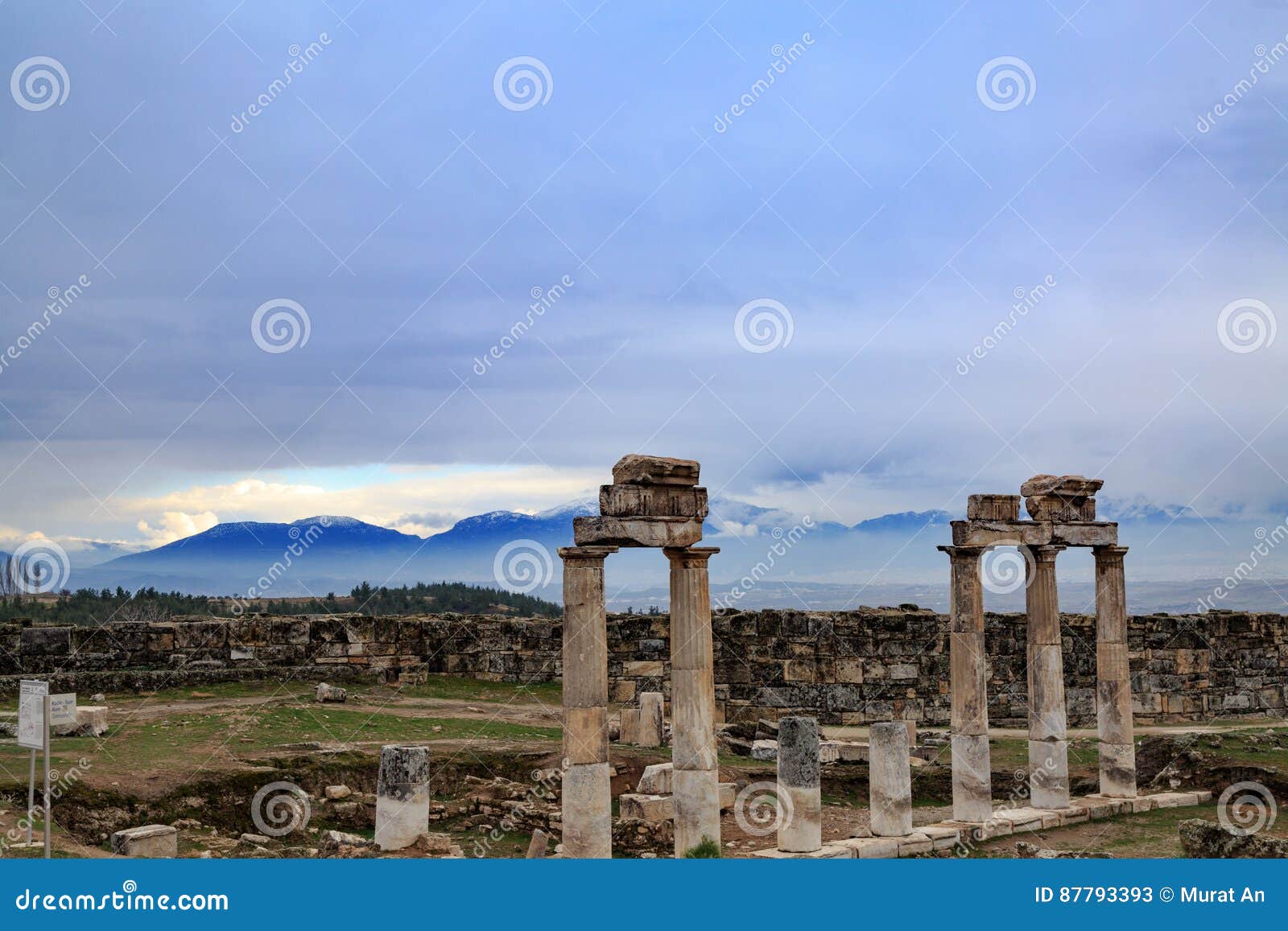 Hierapolis Columns with Mountains Background Editorial Stock Photo ...