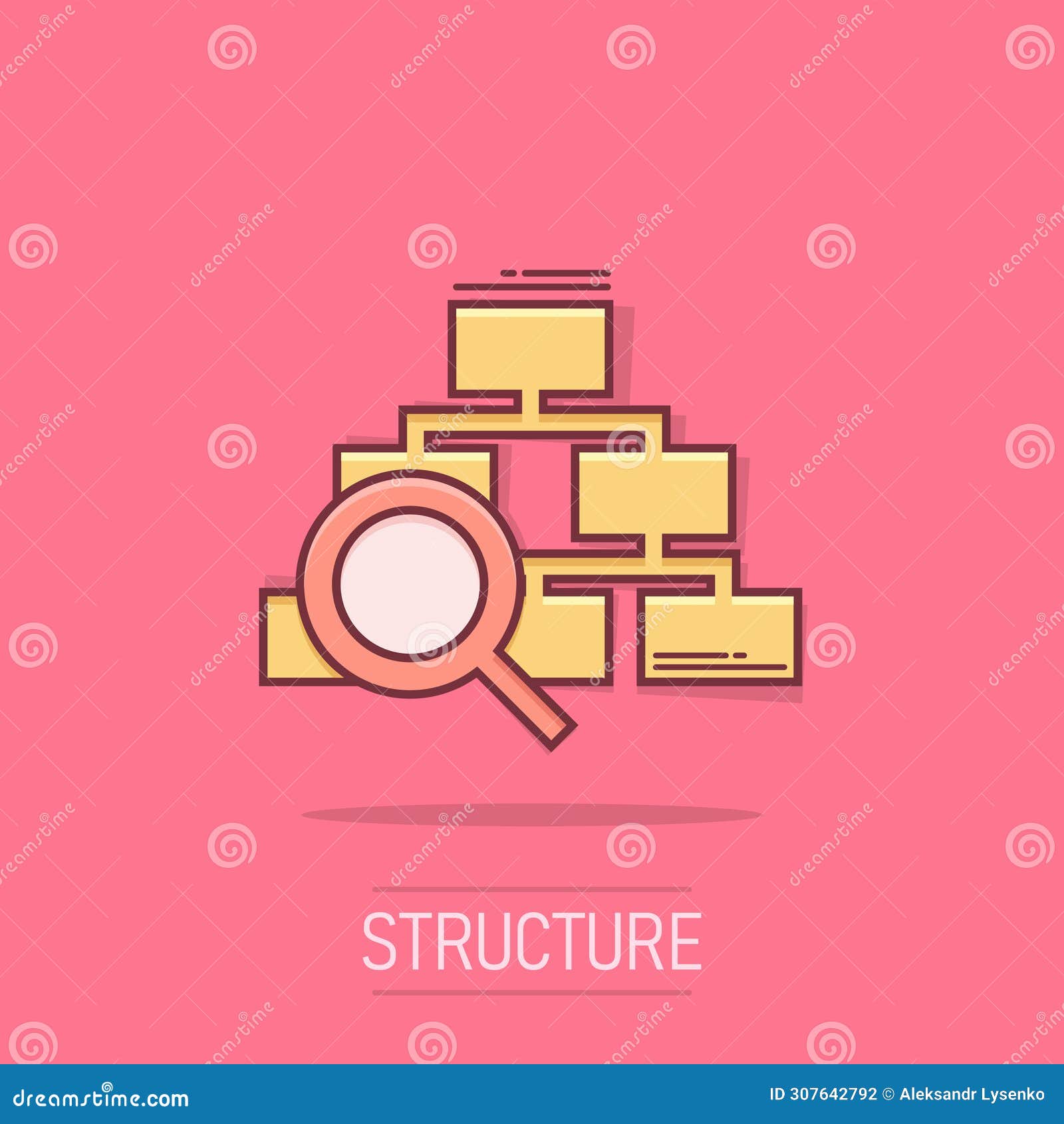 Hierarchy Diagram Icon in Comic Style. Structure Search Cartoon Vector Illustration on Isolated ...
