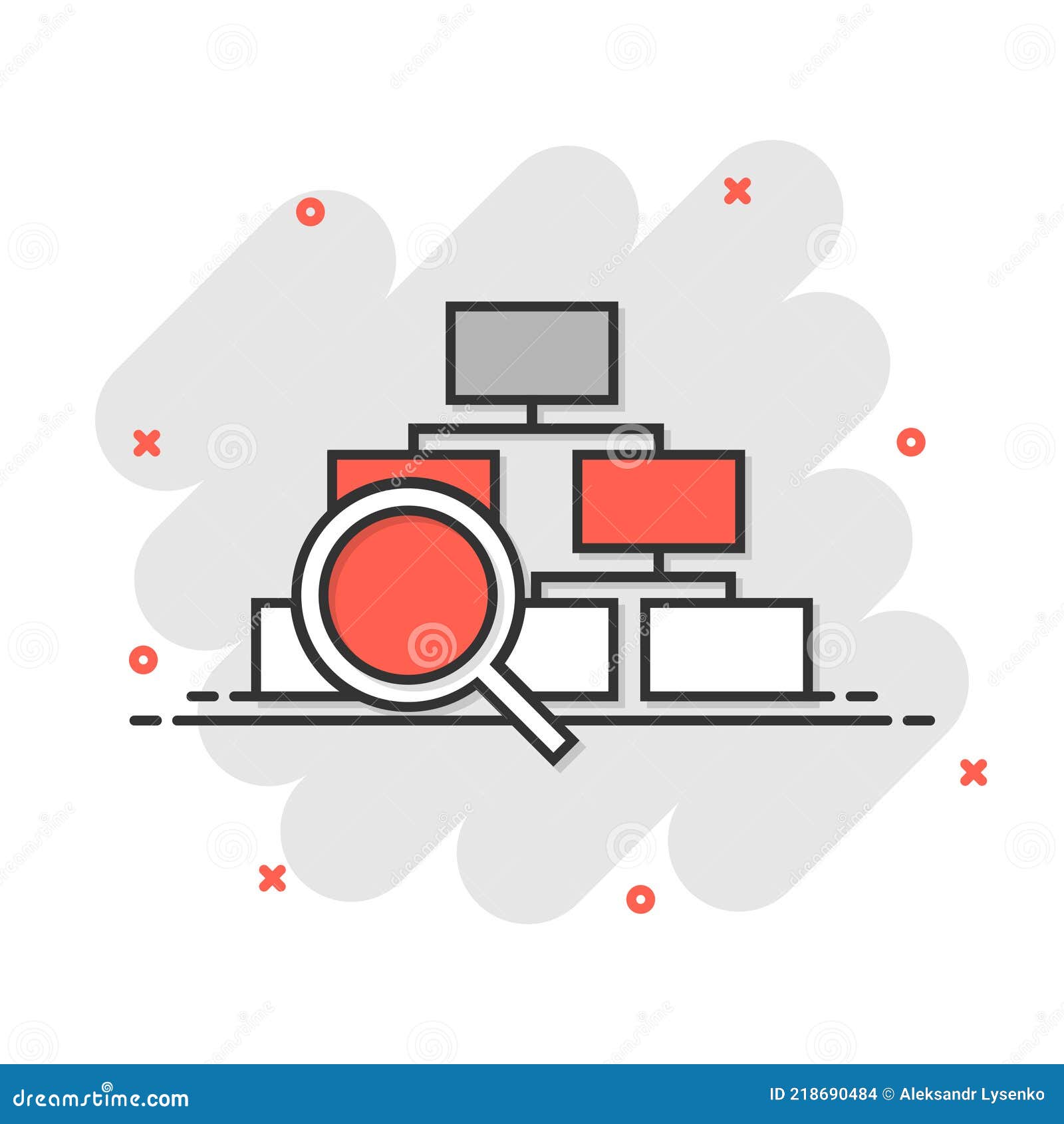 Hierarchy Diagram Icon In Comic Style. Structure Search Cartoon Vector ...