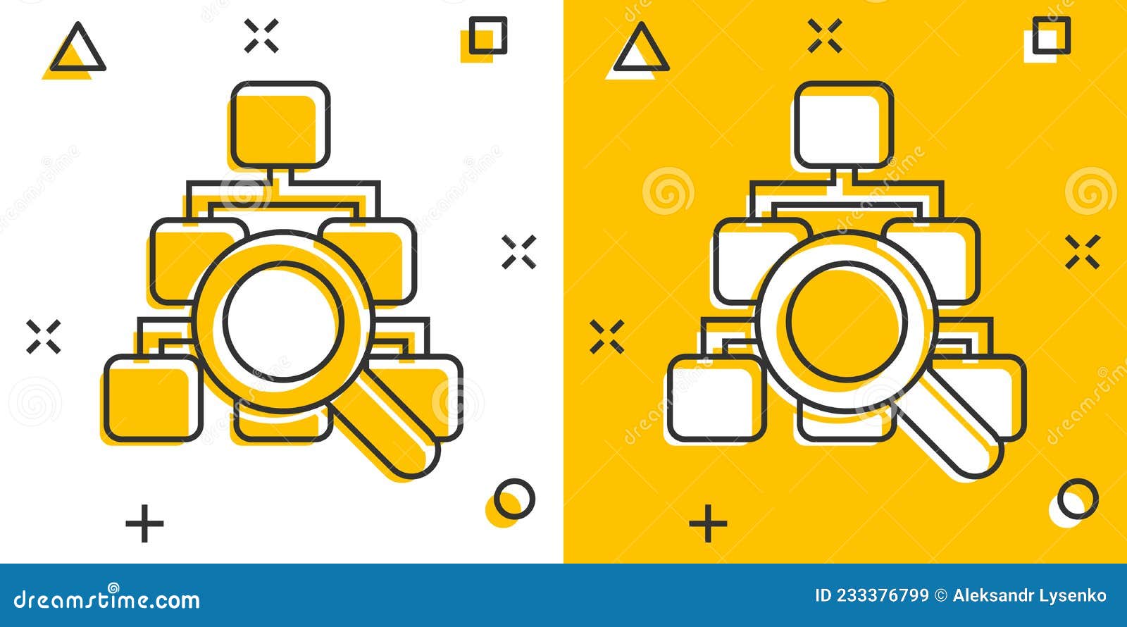 Hierarchy Diagram Icon In Comic Style. Structure Search Cartoon Vector ...