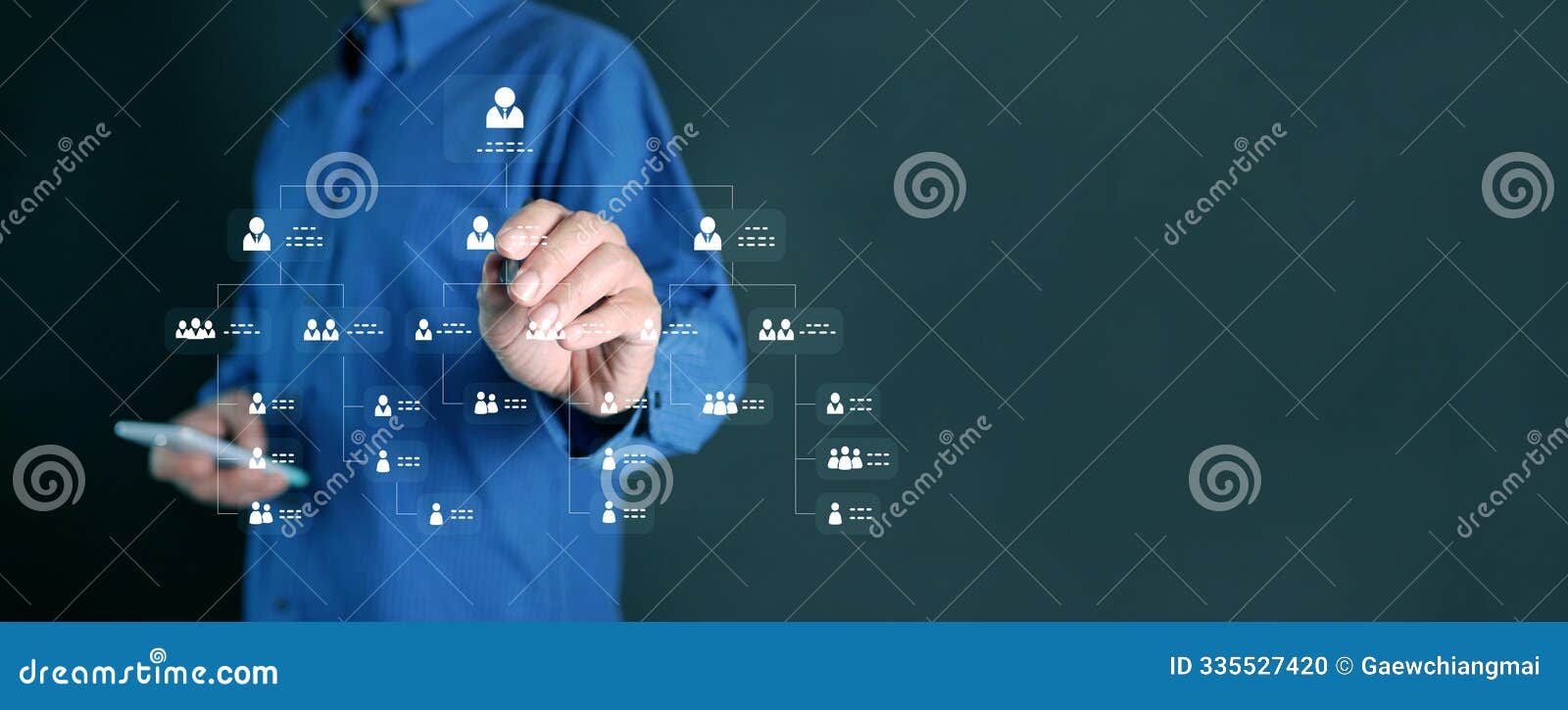 Hierarchy Structure Concept. Businessman With A Stylus Tapping At ...