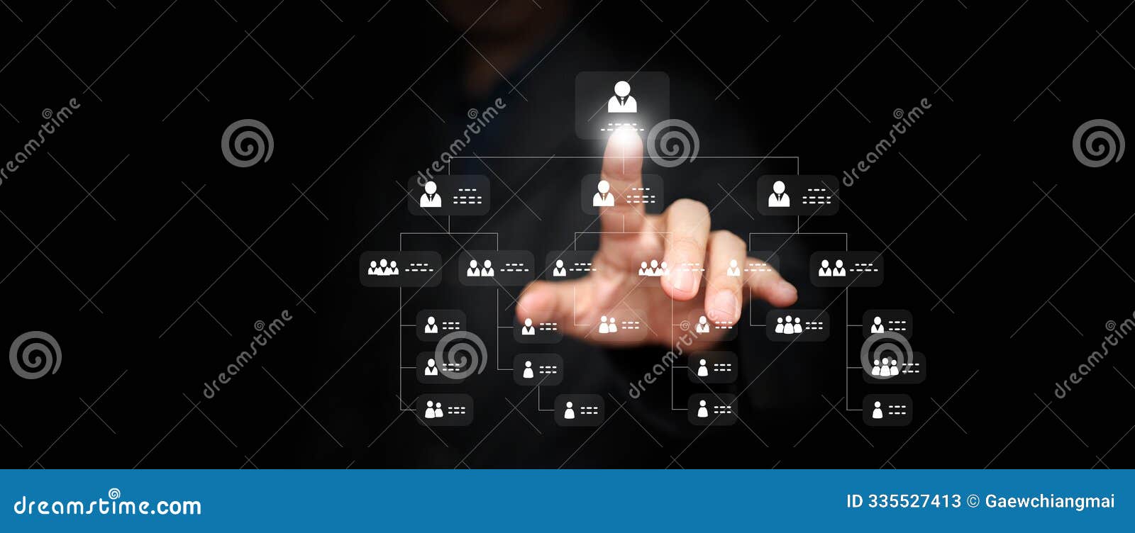 Hierarchy Structure Concept. Businessman Tapping at Organization Chart ...