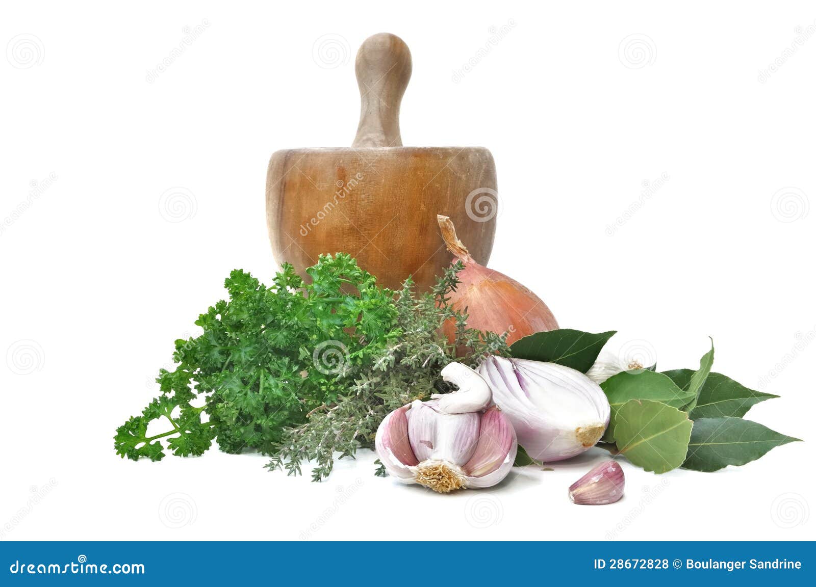 Hierbas, Cebollas, Ajo Y Maja Foto de archivo - Imagen de condimento ...