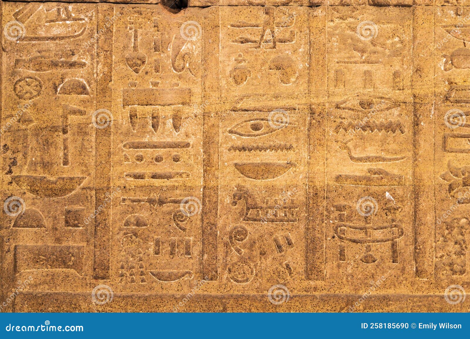 Hieroglyphics in the Temple of Horus at Edfu Stock Photo - Image of ...