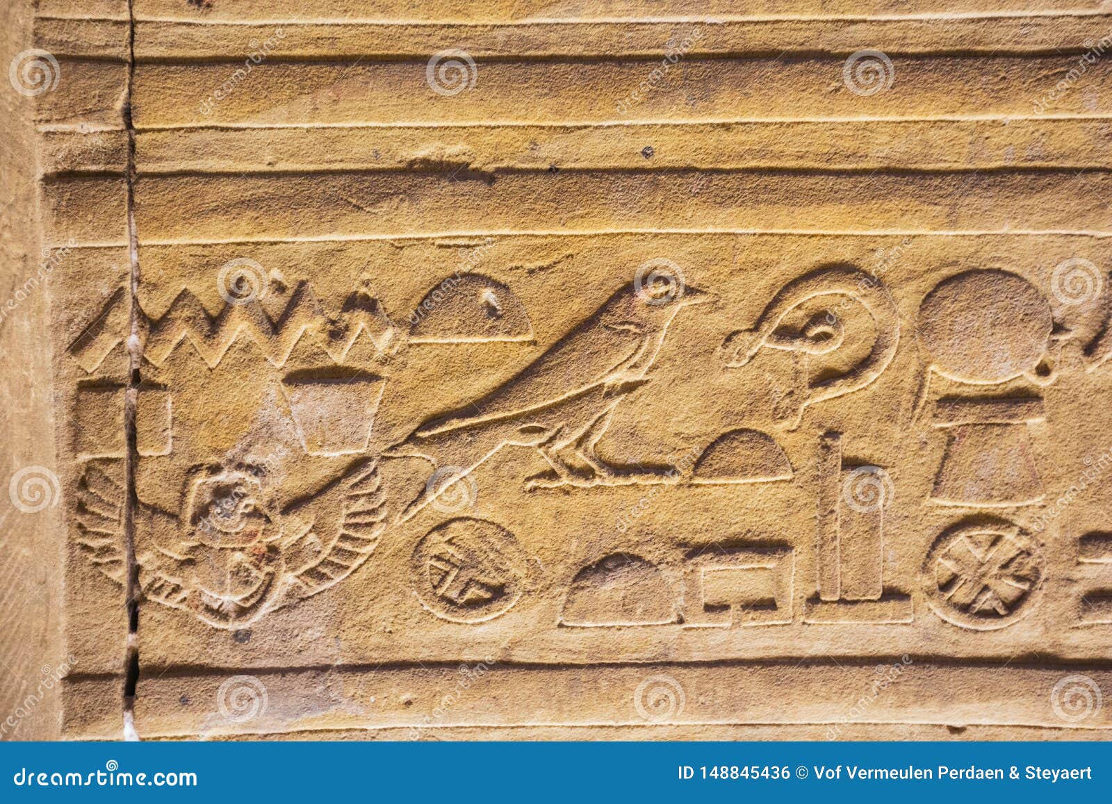 Hieroglyphs in the Temple of Horus Stock Photo - Image of illusion ...