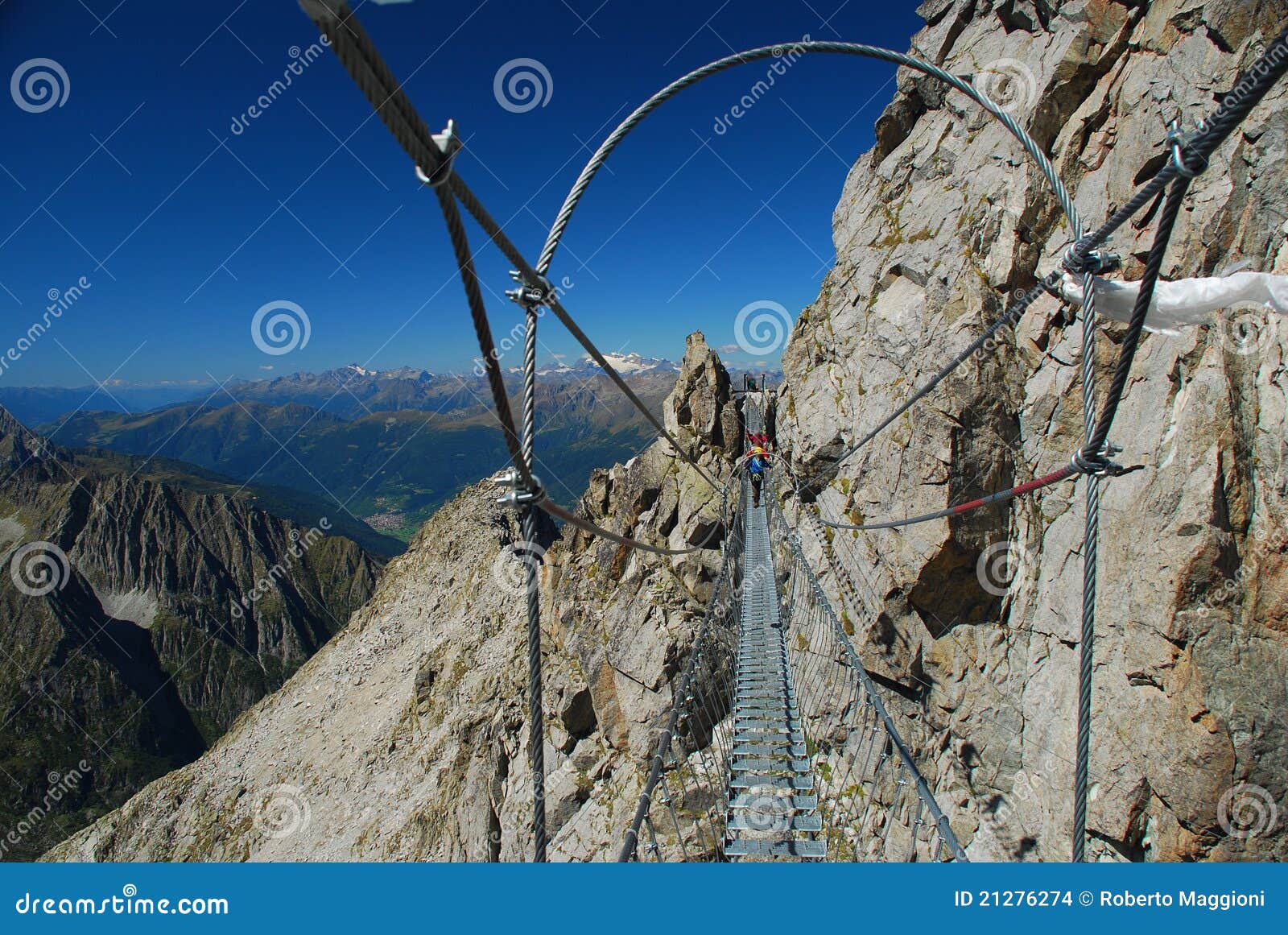 High Altitude Suspension Bridge. Italian Alps Stock Photo - Image of ...