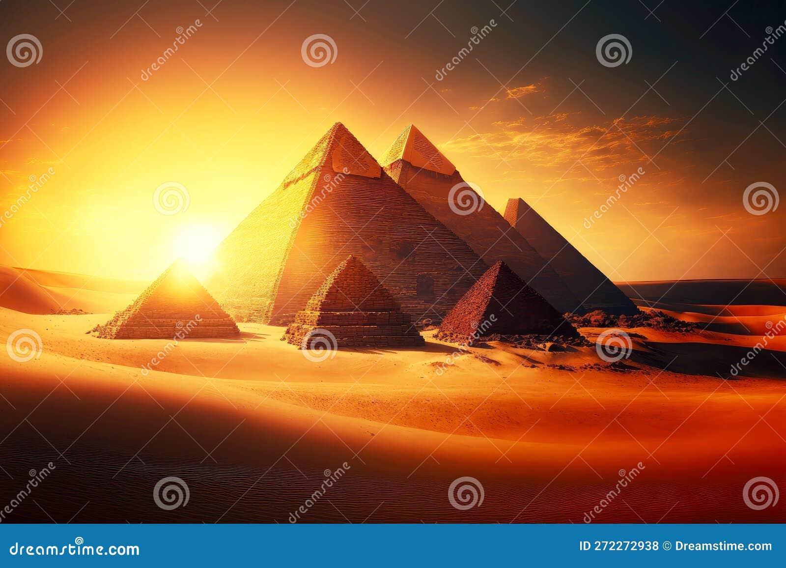 High Ancient Egyptian Pyramids in Rays of Setting Sun Stock ...