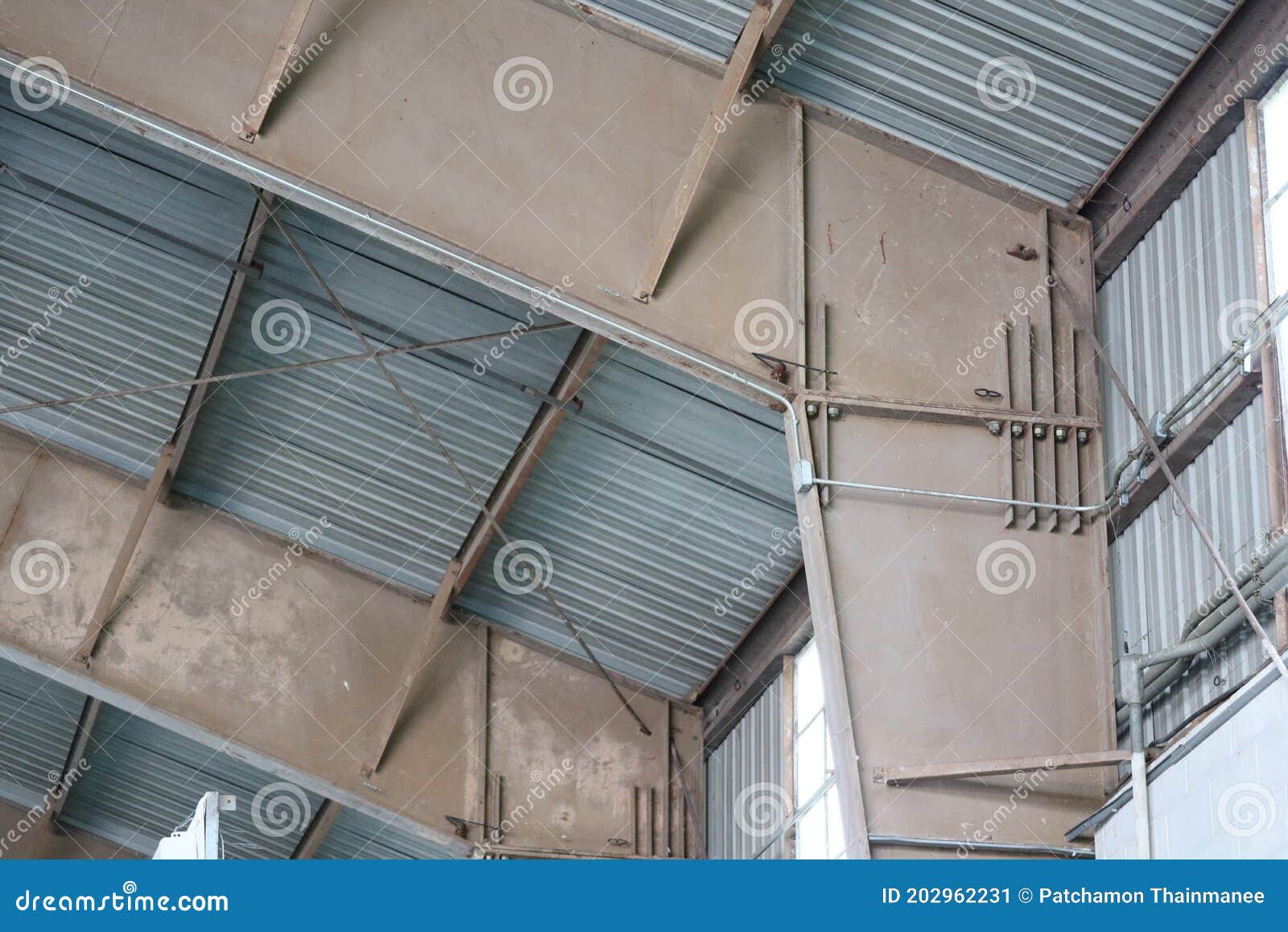 High Angle Building Roof Structure Interior Building Large Factory ...
