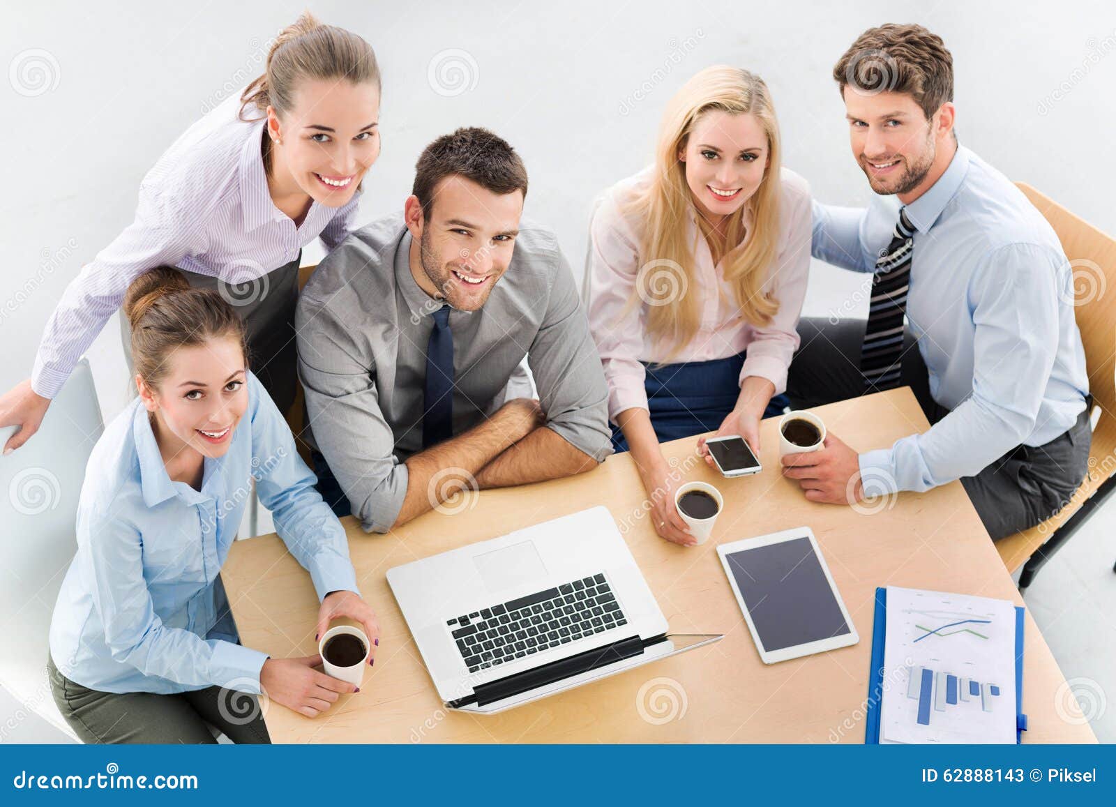 High Angle of Business People at Table Stock Image - Image of coffee ...