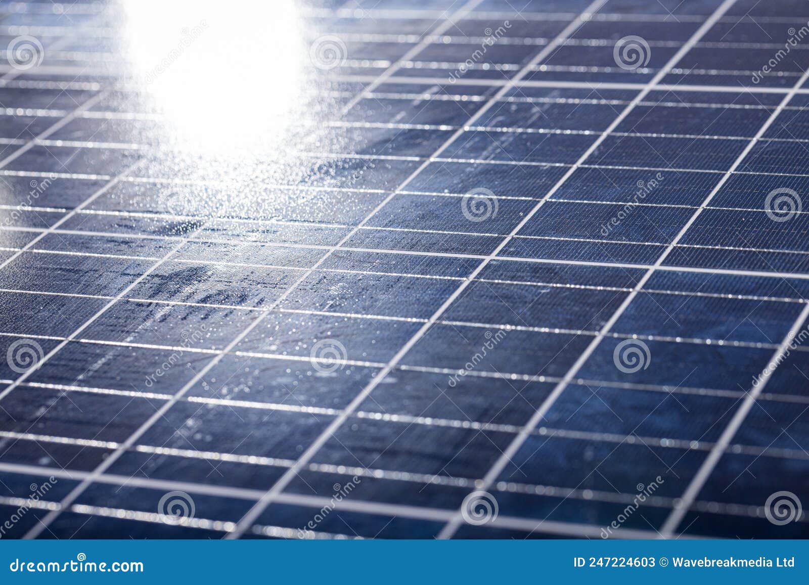 High Angle Close-up of Sunlight Falling on Solar Panel with White Grid ...