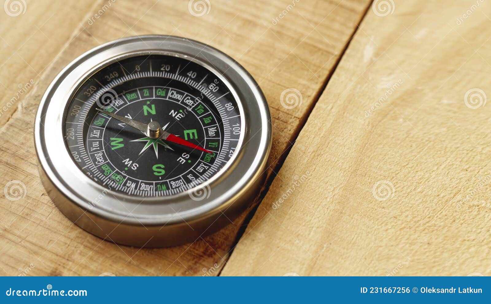High Angle Compass Wooden Board with Copy Space Stock Photo - Image of ...