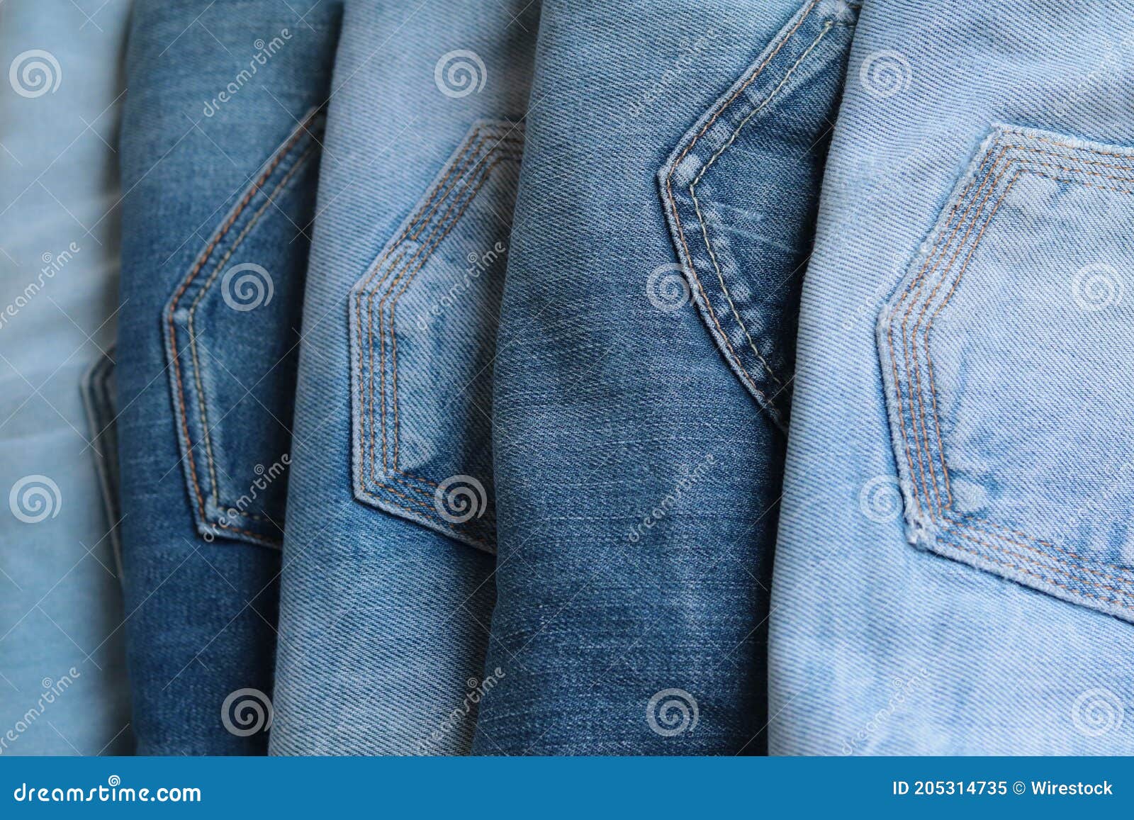 High Angle of Folded Jeans in Different Shades of Blue Stock Image ...