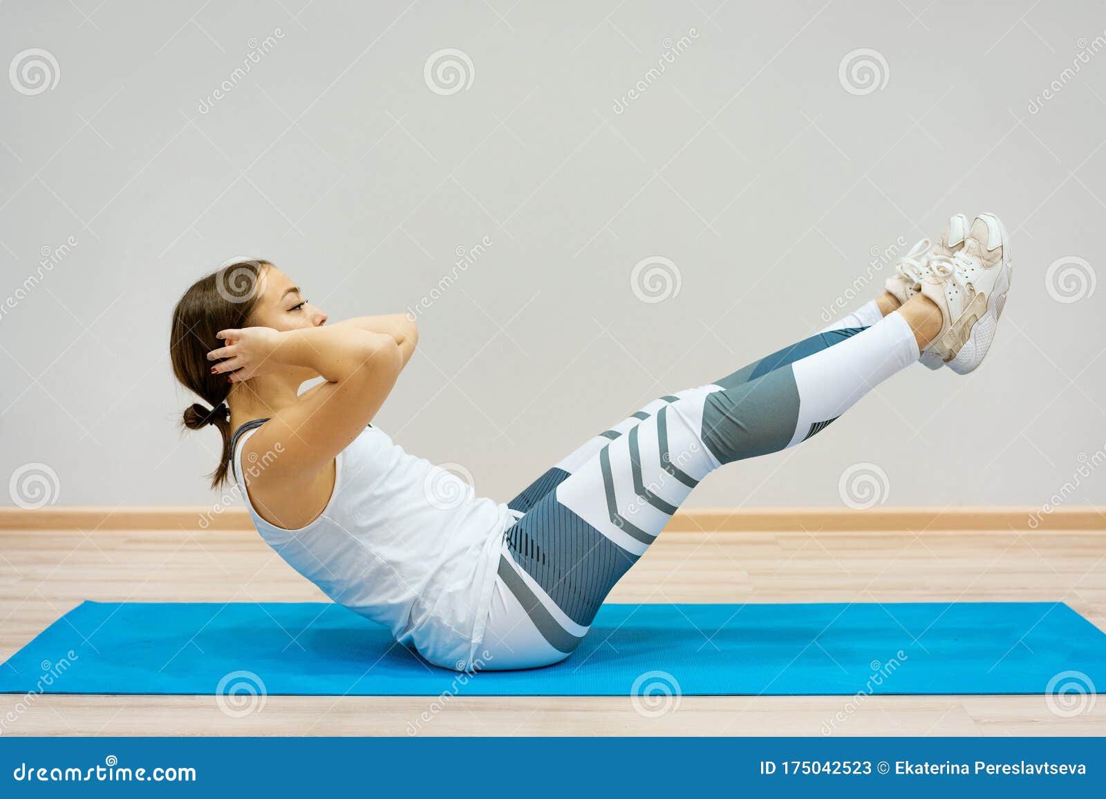 High Angle Girl Training Abdominal Exercise Stock Image - Image of ...