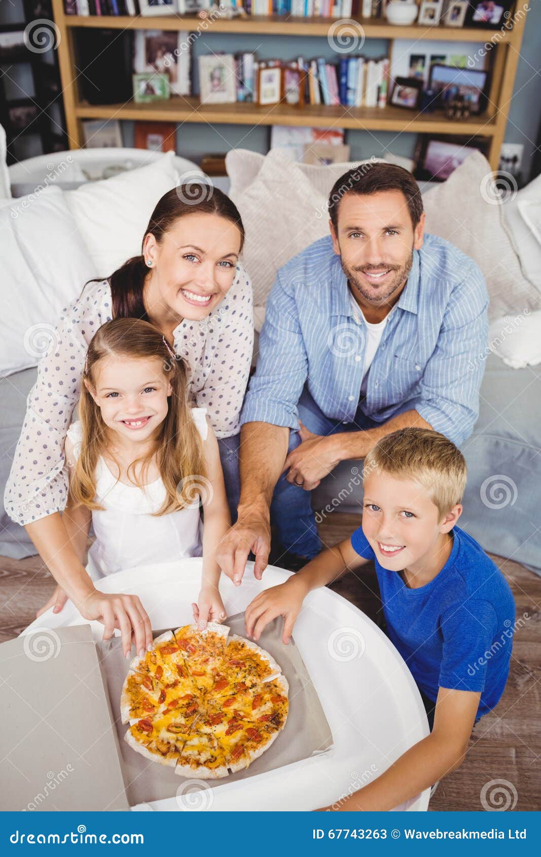 High Angle Portrait of Family with Pizza Stock Image - Image of casual ...