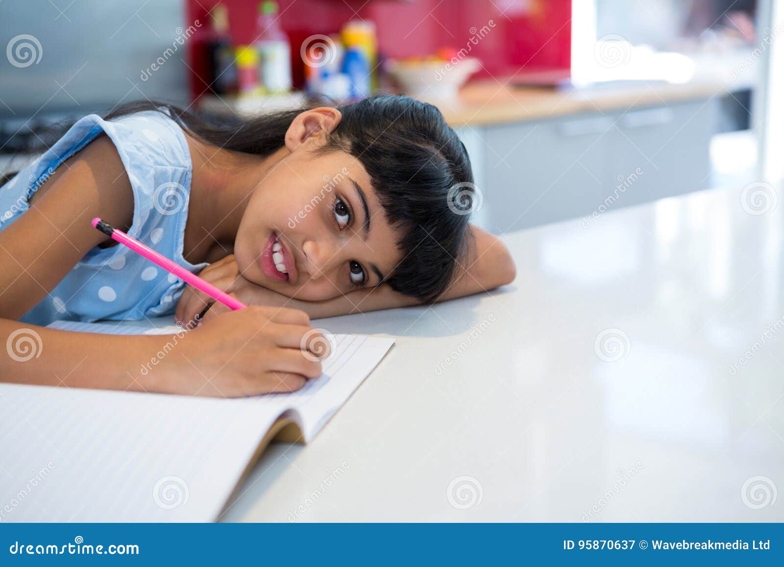 High Angle Portrait of Girl Doing Homework Stock Image - Image of ...