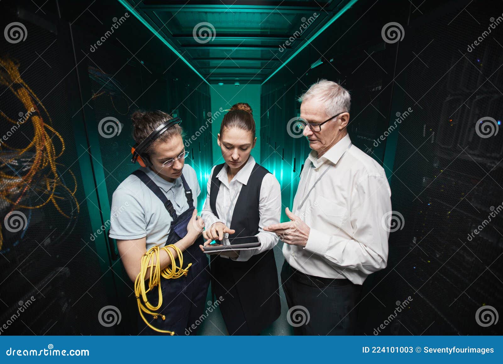 People Working in Server Room Stock Image - Image of science, cable ...