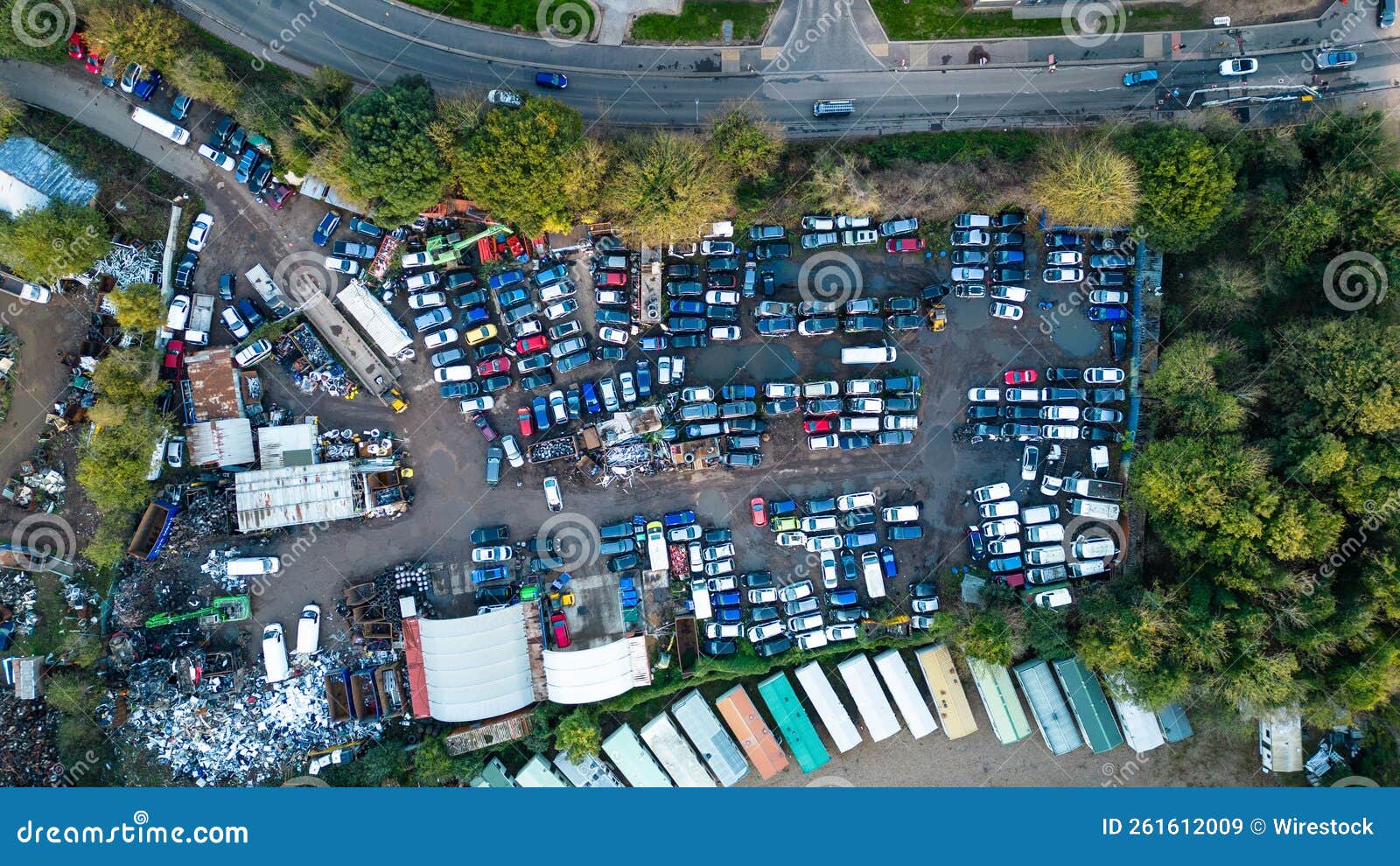 High Angle of a Scrapyard during the Day with Trees Around it. Stock ...