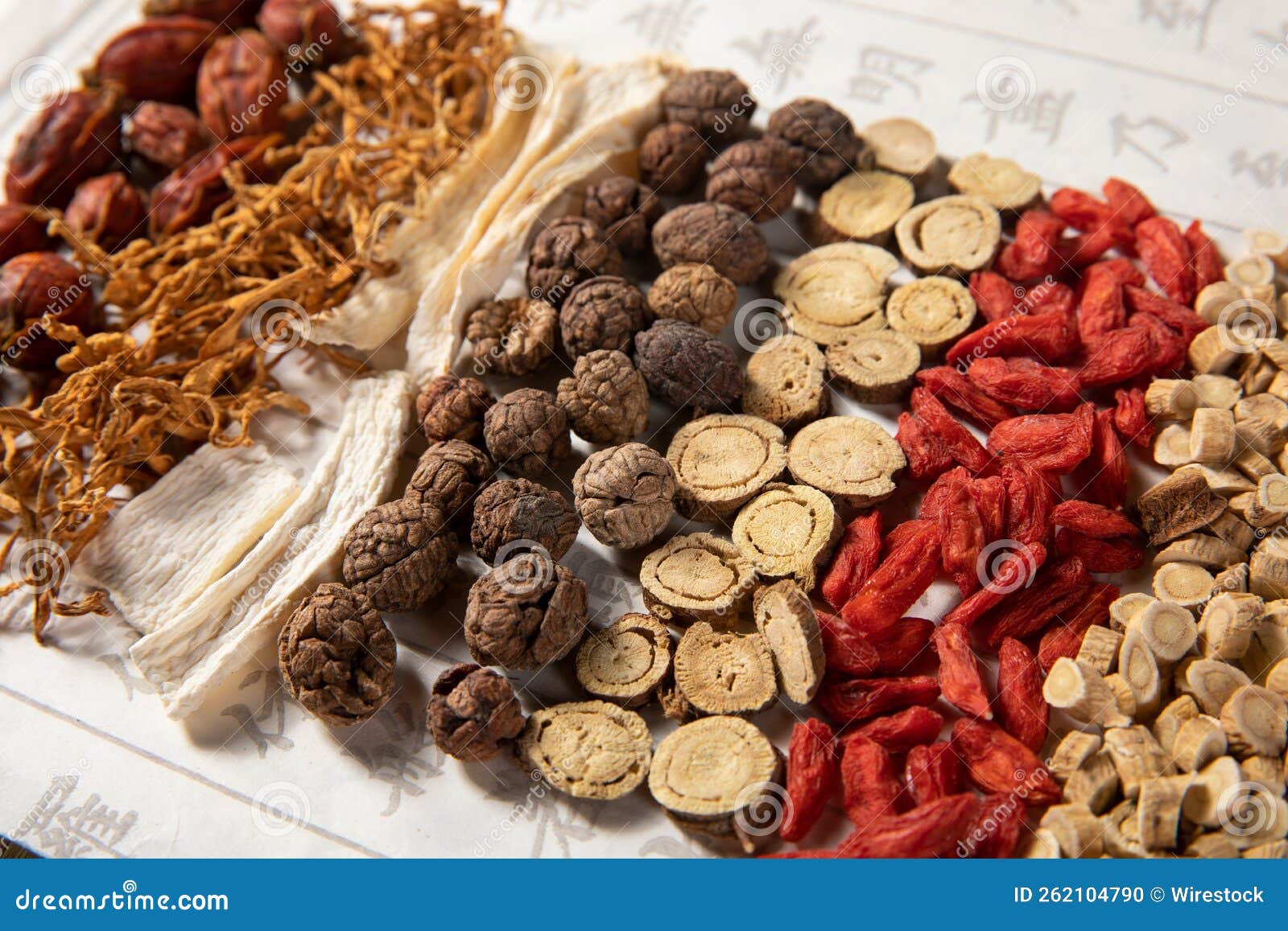 High Angle Shot of Assorted Chinese Herbal Medicines Stock Photo ...