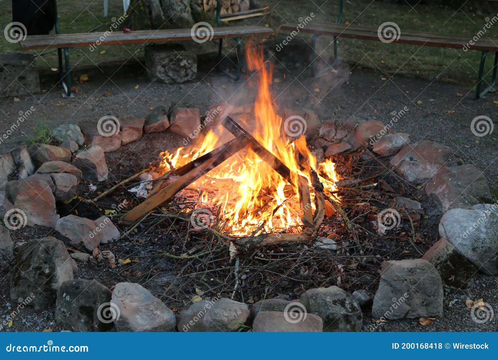 High Angle Shot of a Burning Bonfire in Nature Stock Photo - Image of ...