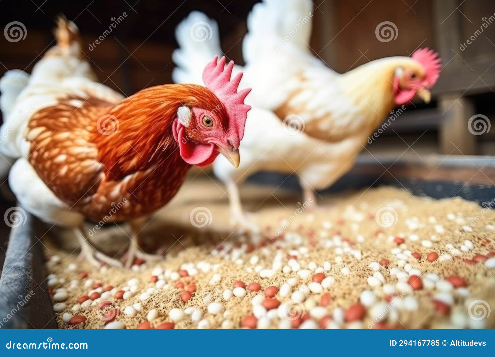 High Angle Shot of Chickens Pecking at Grains Stock Image - Image of ...