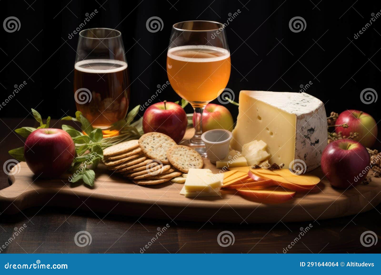 High Angle Shot of Cider Drink with a Cheese Platter Stock Photo ...