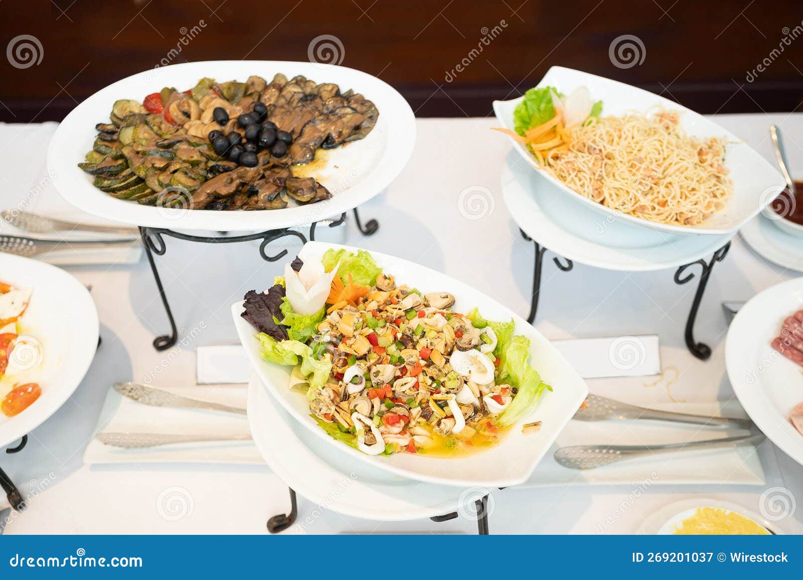 High-angle Shot of Different Types of Dishes on White Plate Prepared ...