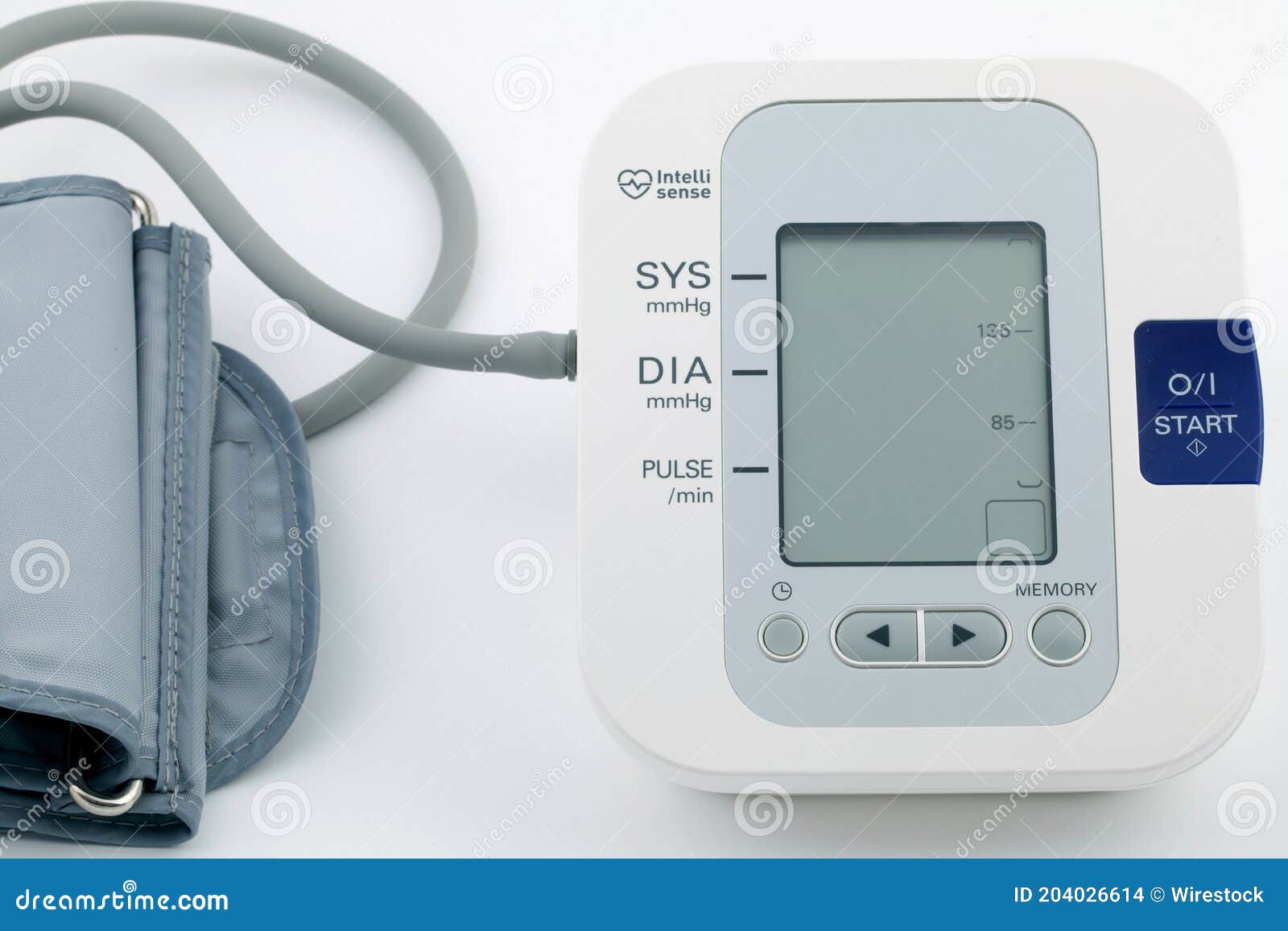 High Angle Shot of a Digital Blood Pressure Machine Isolated on White ...