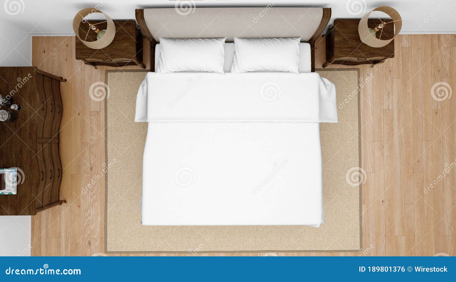 High Angle Shot of a Double Bed in a Bedroom or Hotel Room Stock ...