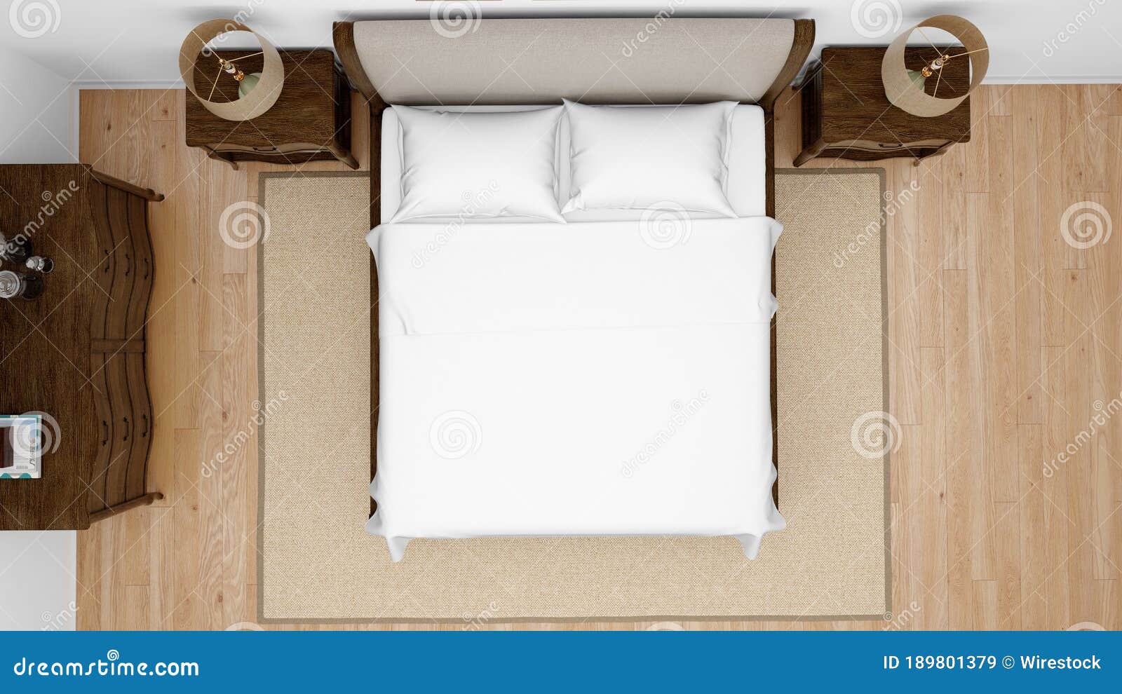 High Angle Shot of a Double Bed in a Bedroom or Hotel Room Stock ...