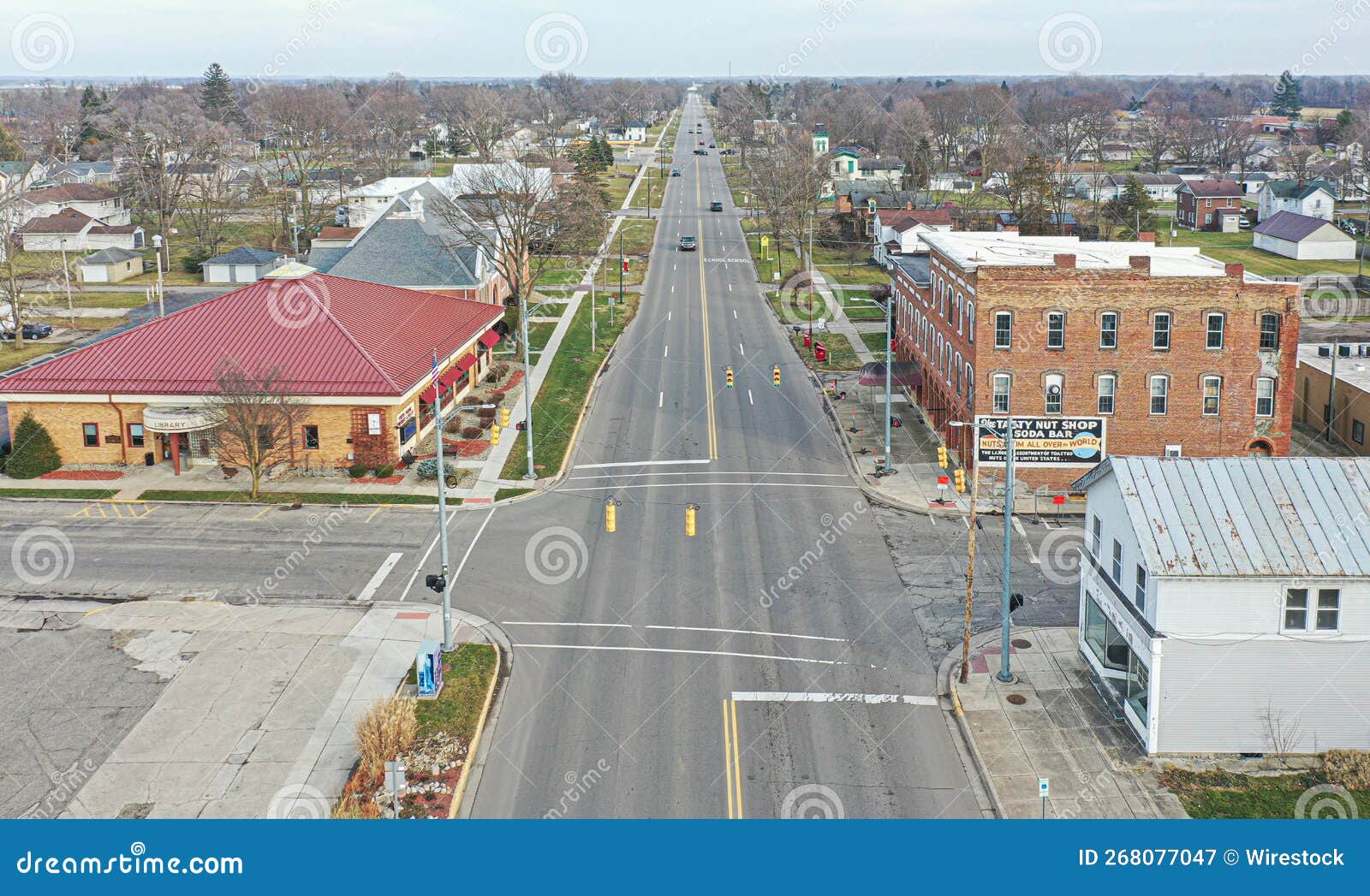 High-angle Shot of an Empty Intersection in an Small Town during the ...