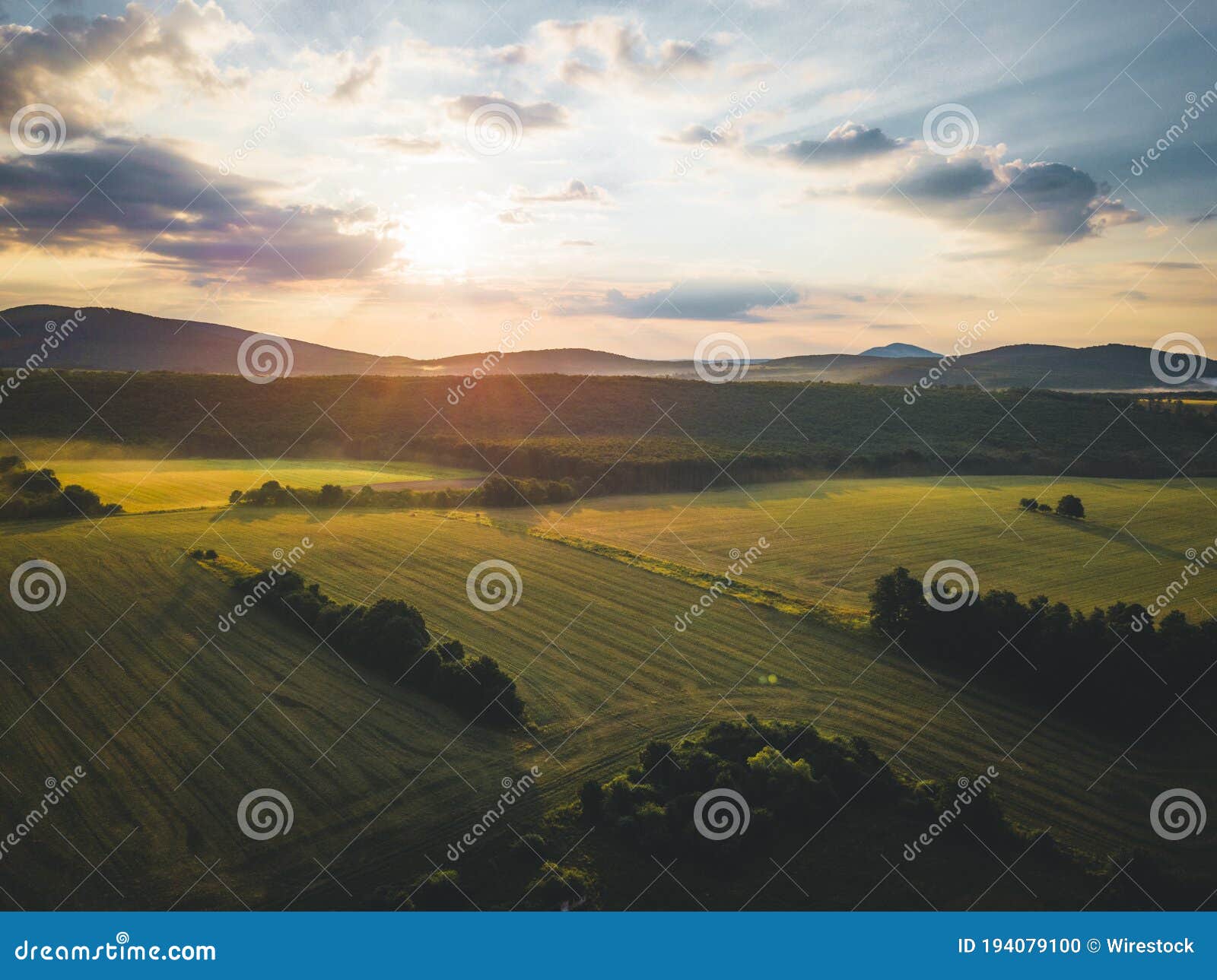 High Angle Shot of Fields, Forests, and Hills Stock Photo - Image of ...