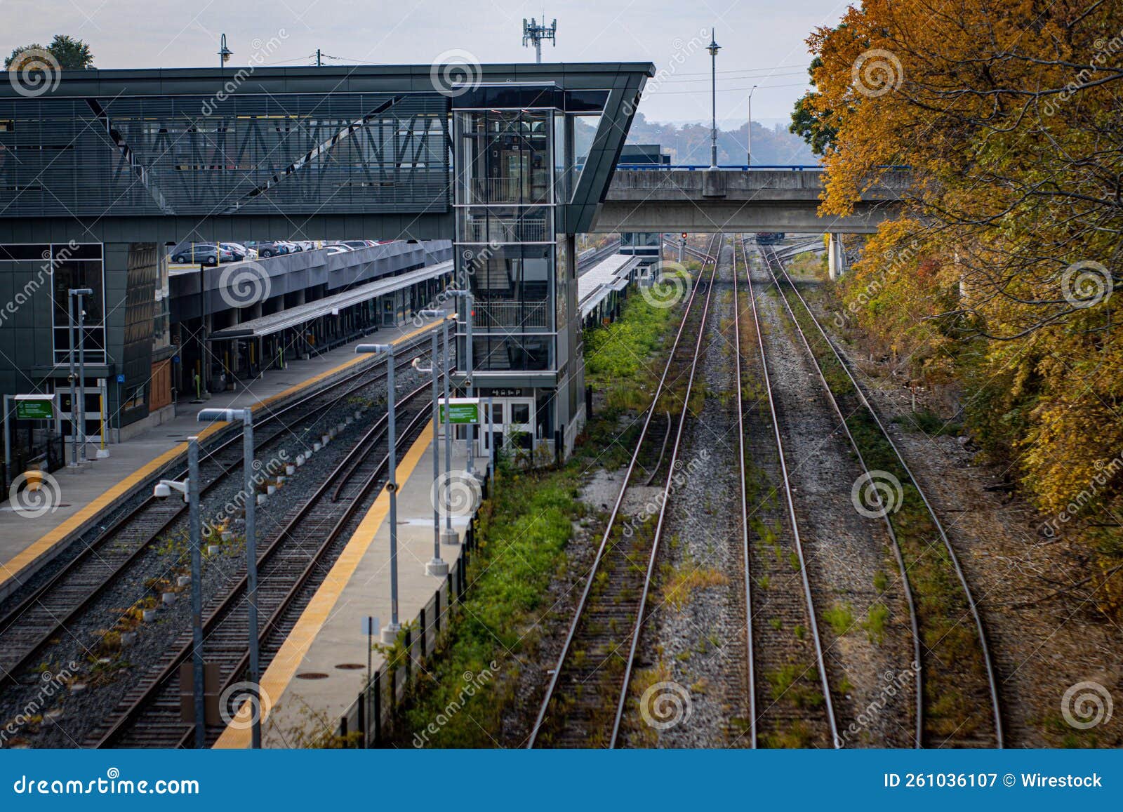 High Angle Shot of the Hamilton Railway Tracks during Fall Editorial ...
