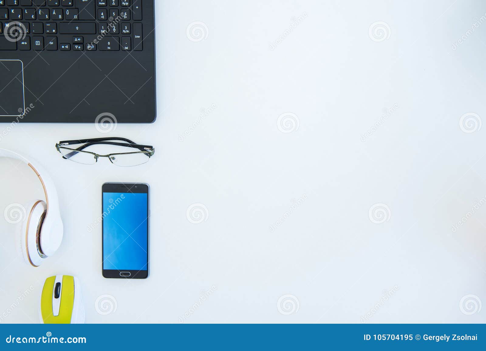 High Angle Shot of Items on a Table at an Office Workstation Stock ...