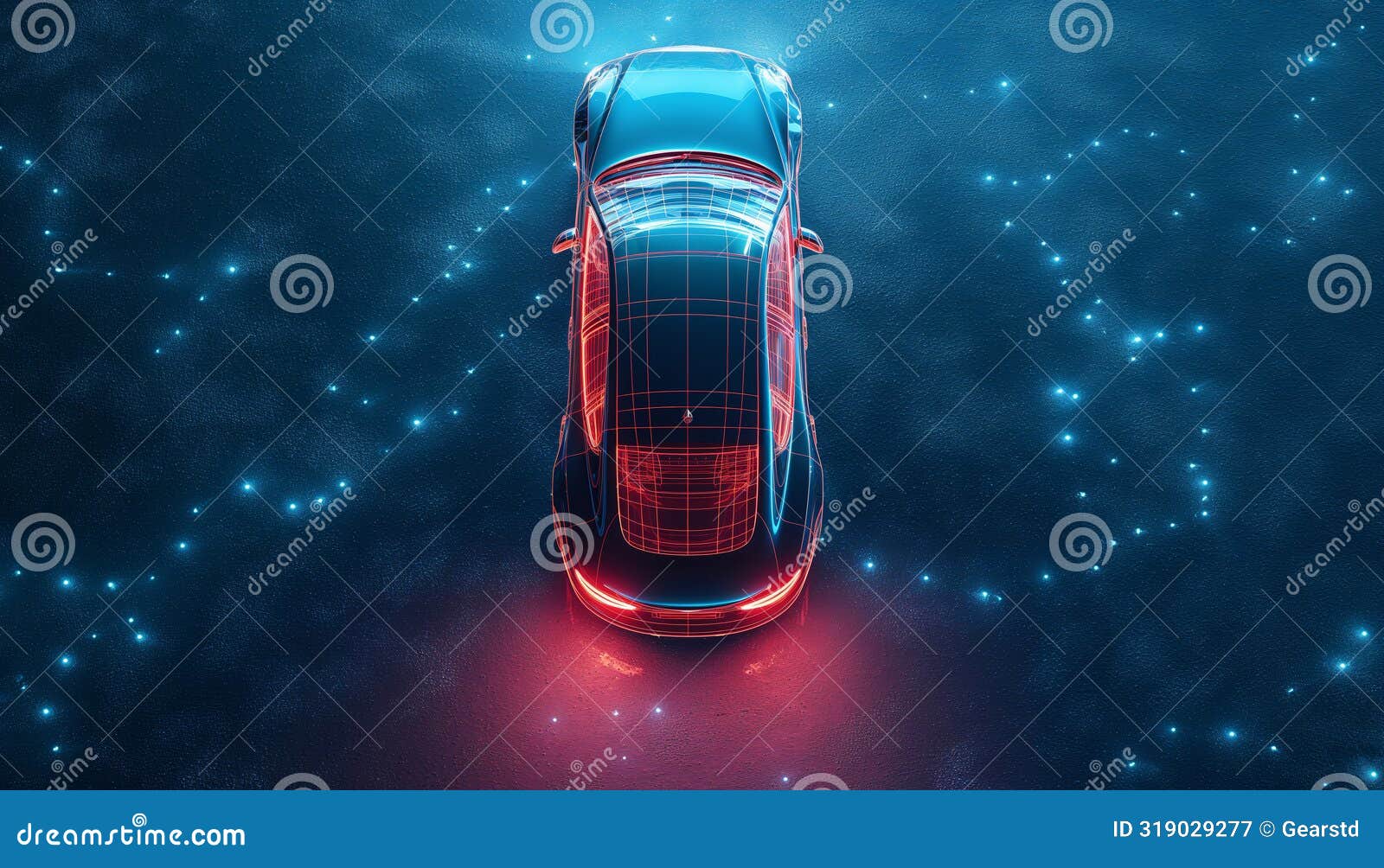 Top View of Luxury Car Wireframe on Starry Blue Grid Stock Image ...